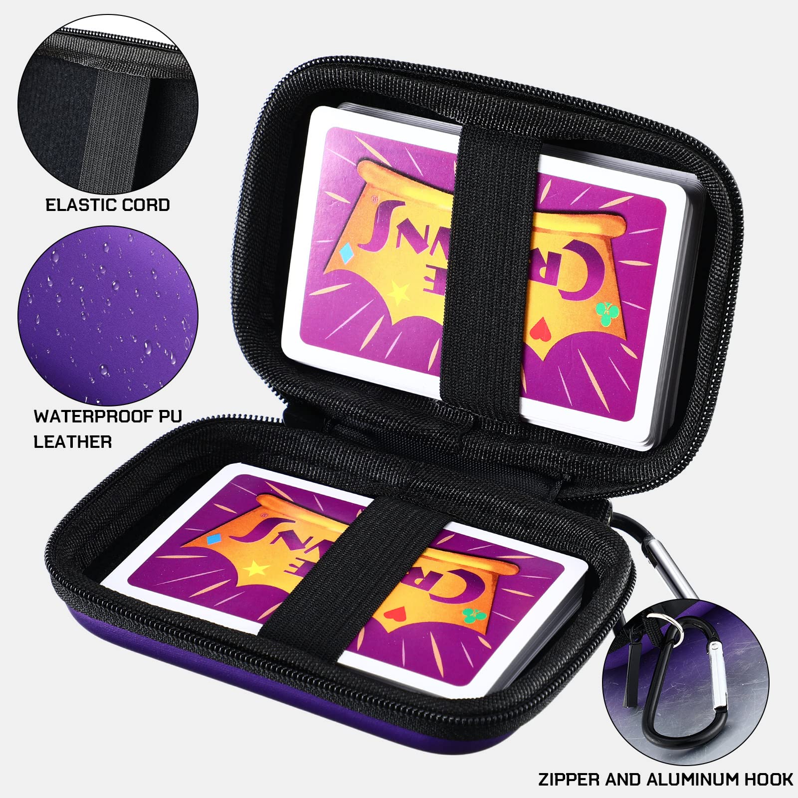 Kigeli 2 Pcs Hard Travel Carrying Case Compatible with Five Crowns Card Games Playing Card Case Deck Card Game Case Protective Storage Bag, Not Including Cards, Black, Purple