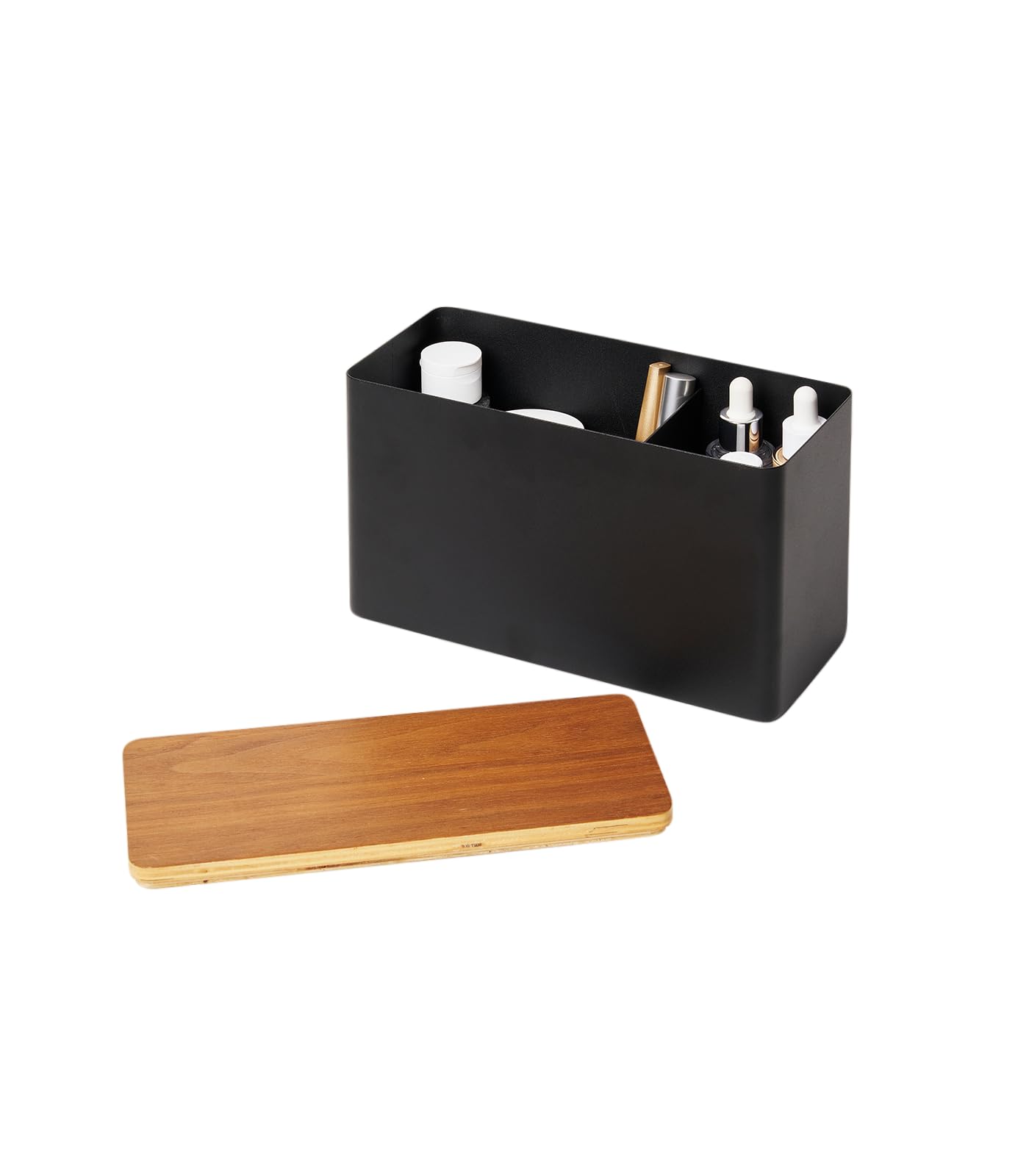 Yamazaki Home Rin Countertop Organizer Bathroom Kitchen Counter Organizer Metal Toiletries Holder - Steel + Wood