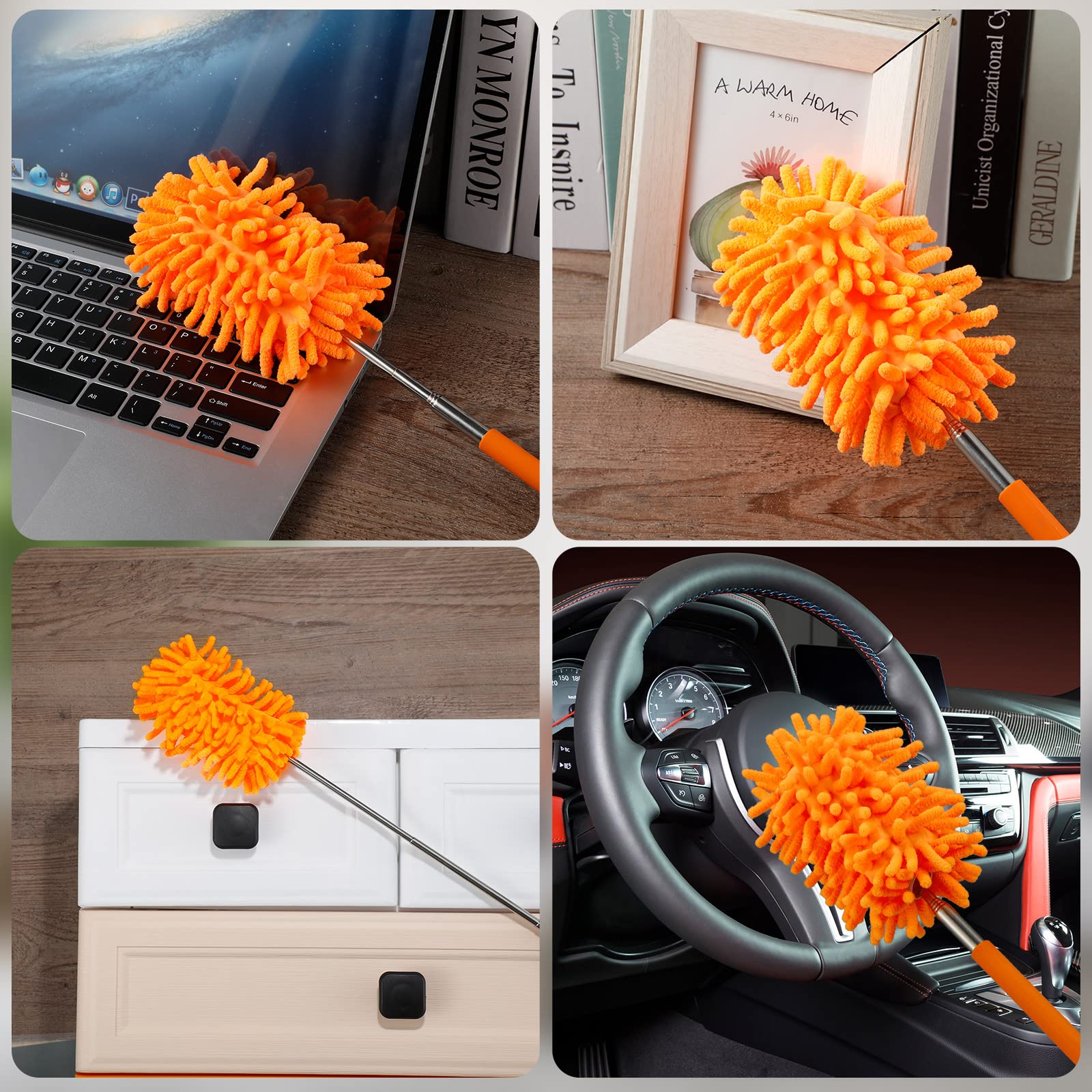 Microfiber Duster Refills Dusters Surface Refills Washable Duster Replacements Head for Sweeper Household Cleaning Dusting Furniture, 6 x 4 Inches (Handle is Not Included) (Orange, 10 Pcs)