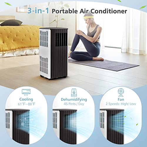 PETSITE 8000 BTU Portable Air Conditioner, 3-in-1 AC Cooling Unit with Remote Control, Dehumidifier & 24H Timer, Stand up Air Conditioner Cools Rooms up to 250 Sq.Ft, Window Kit Included