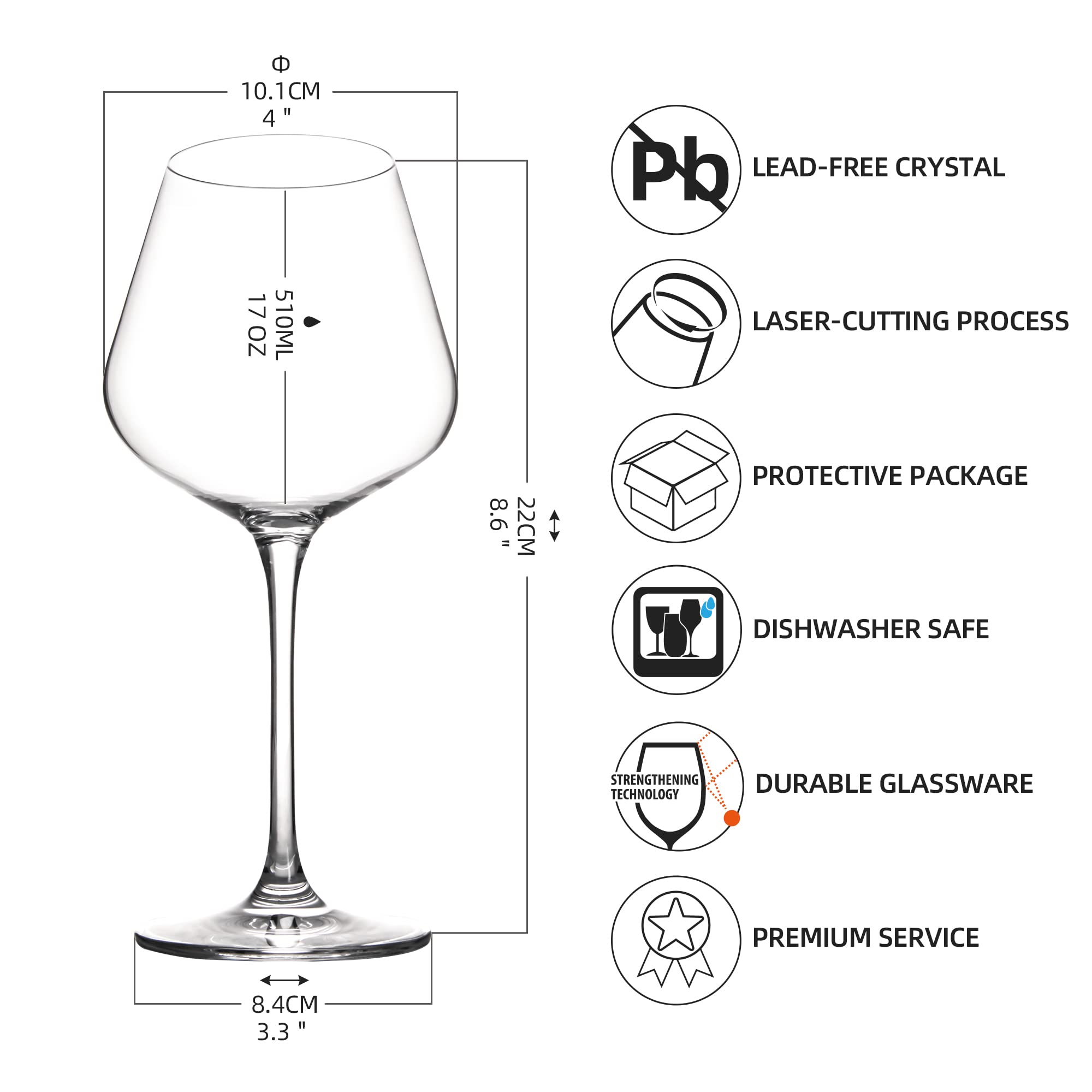 FAWLES Red Wine Glasses, Set of 6 Burgundy Wine Glasses, 17 oz Crystal Wine Glasses, Wedding Housewarming Gift