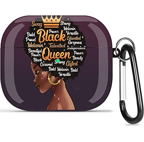 Olytop for Airpods 3rd Generation Case Black Girl, Cute African American Girl Case for Airpod 3 Cover Protective Hard Black Afro Women Cover with Keychain for Apple Airpods 3rd Gen Case- Black Queen