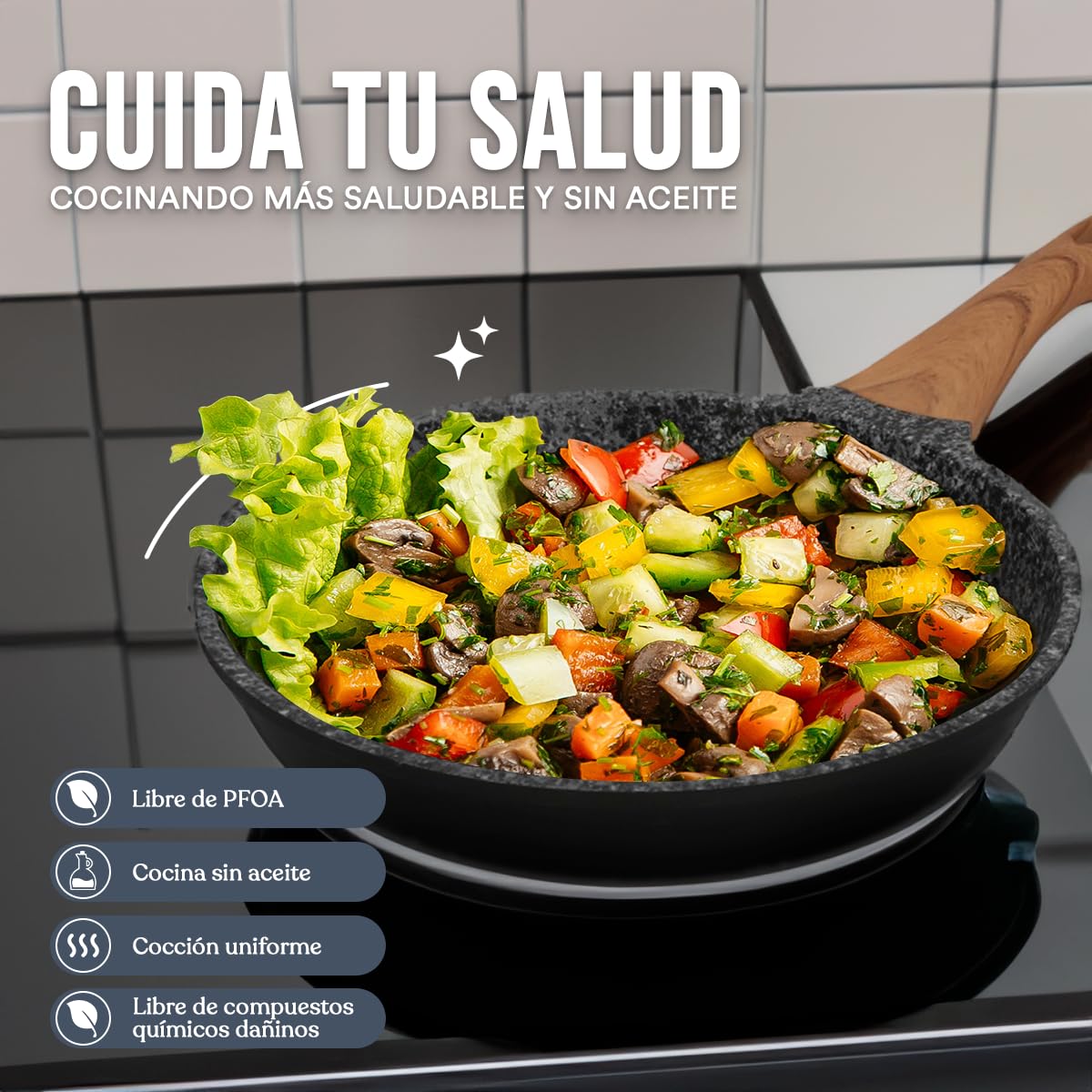KOCHSTELLE Non Stick Fry Pan, Granite, 10", Black
