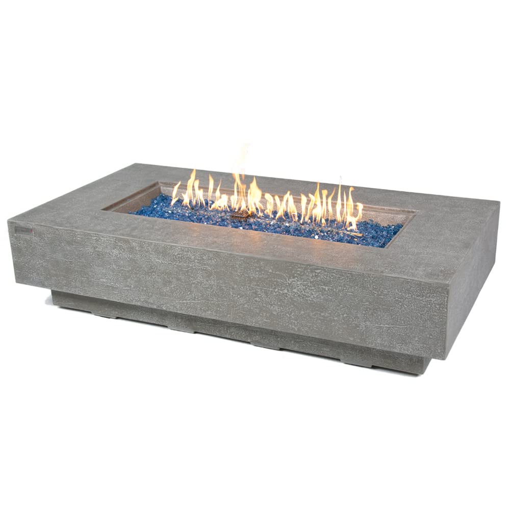Elementi Plus Riviera Outdoor Table 60 Inches Fire Pit Patio Heater Concrete Firepits Outside Electronic Ignition Backyard Fireplace Cover Fire Glass Included Natural Gas