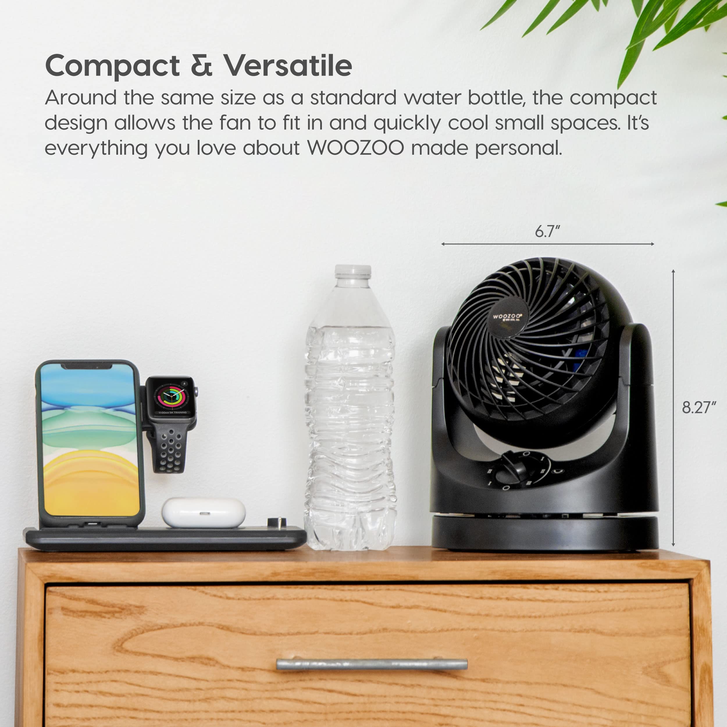 IRIS USA WOOZOO Fan, Small Oscillating Desk Fan, Table Air Circulator, 3 Speeds, 32ft Max Air Distance, Mini Fan 8 Inches, 112° Adjustable Tilt, 27.5 db Low Noise, Black