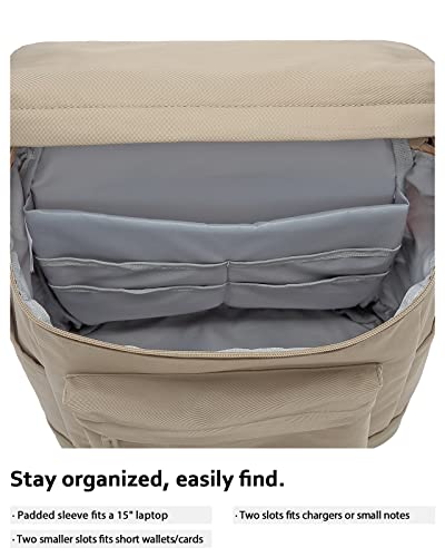 HotStyle Casual Daypack Backpack for Tween & Teen Girls, Multipurpose Middle School Bag Bookbag, Angled Top, Plain, Pastel Khaki
