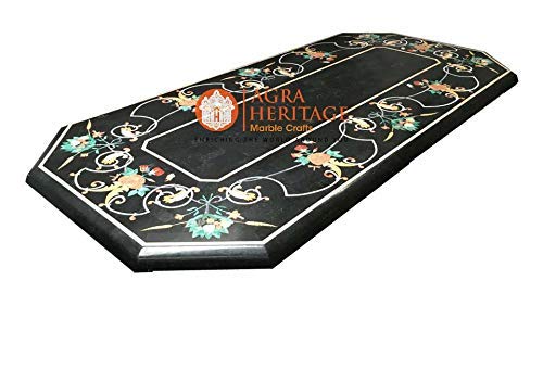Marble Conference Dining Table Top Marquetry Inlay Floral Furniture Decor | 60"x36" Inches