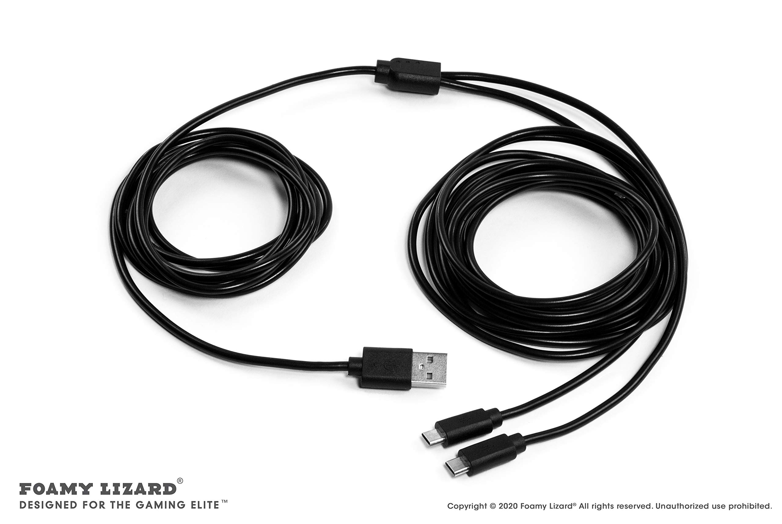 Dual USB C Charger Cable for PS5 Dualsense | 10FT (3M) Fast Charging USB Type A to Split USB C Cable by Foamy Lizard for Xbox Series X, S, Elite 2, Playstation 5, Switch & Compatible Controllers