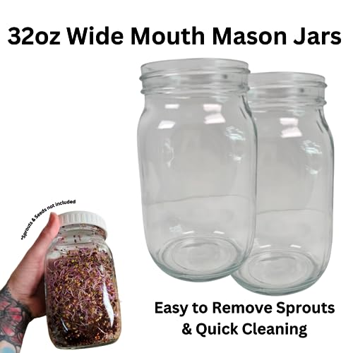 ON THE GROW - Complete Sprouting Kit - 2 Large 32oz Wide-Mouth Mason Jars, Premium Screen lids, Blackout Sleeves, Tray and Sprouter Stand - for Growing Broccoli, Mung Bean, Alfalfa Sprout from Seed