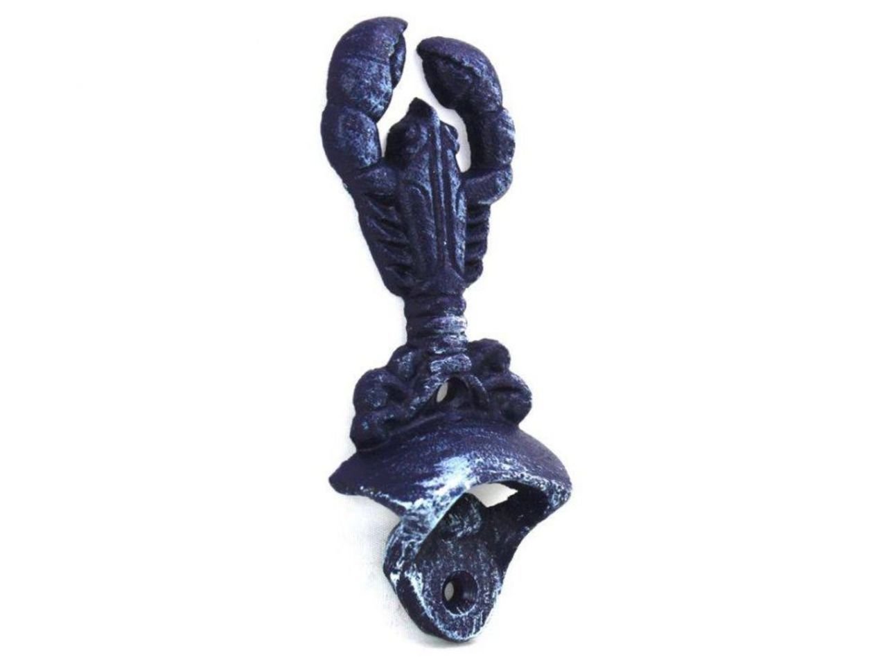 Hampton Nautical Rustic Dark Blue Cast Iron Wall Mounted Lobster 6" Bottle Opener