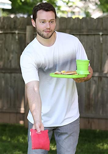 Great Plate Reusable Plastic Plates for Parties with Built-In Cup Holder - Set of 6 Party Plates and Cups for Kids or Adults for Tailgating BBQ Camping Picnics (Red, White and Green, Square)