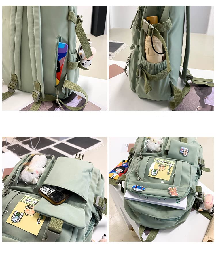 MWZING Kawaii Backpack with Lunch bag Kawaii Shoulder Bag Cute Aesthetic Backpack with Cute Pin Accessories Plush Pendant PINK