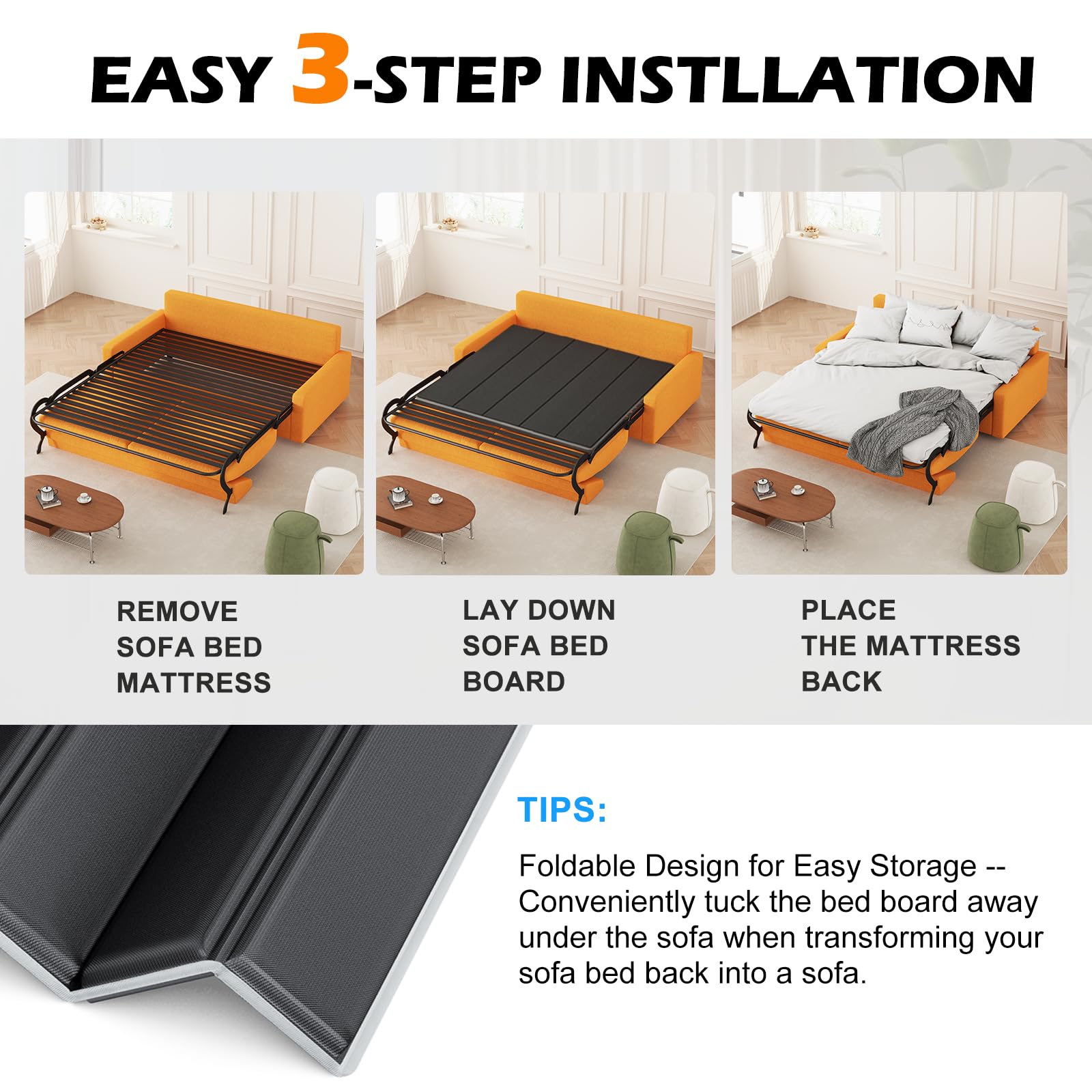 LAVEVE Sleeper Sofa Bed Support Board Queen Size 48''x60'', Heavy Duty Solid Wood Pull Out Couch Mattress Support Board Sofa Bed Saver, Sleeper Sofa Couch Under Sofa Insert, Black
