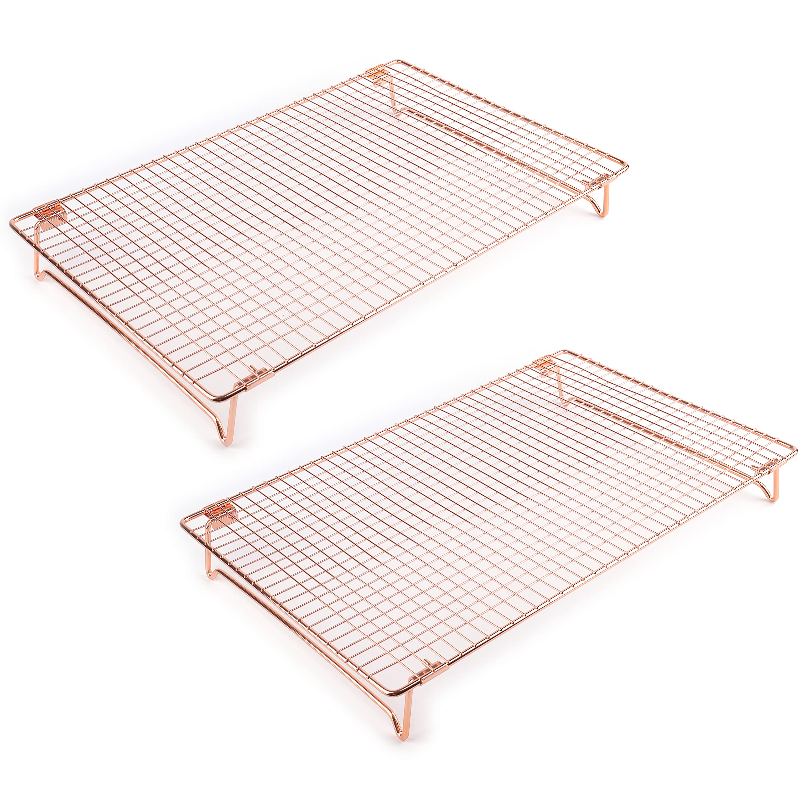 Kingrol 2 Pack Stainless Steel Cooling Racks with Collapsible Folding Legs, Stackable Grid Wire Racks for Cooking and Baking, Rose Gold