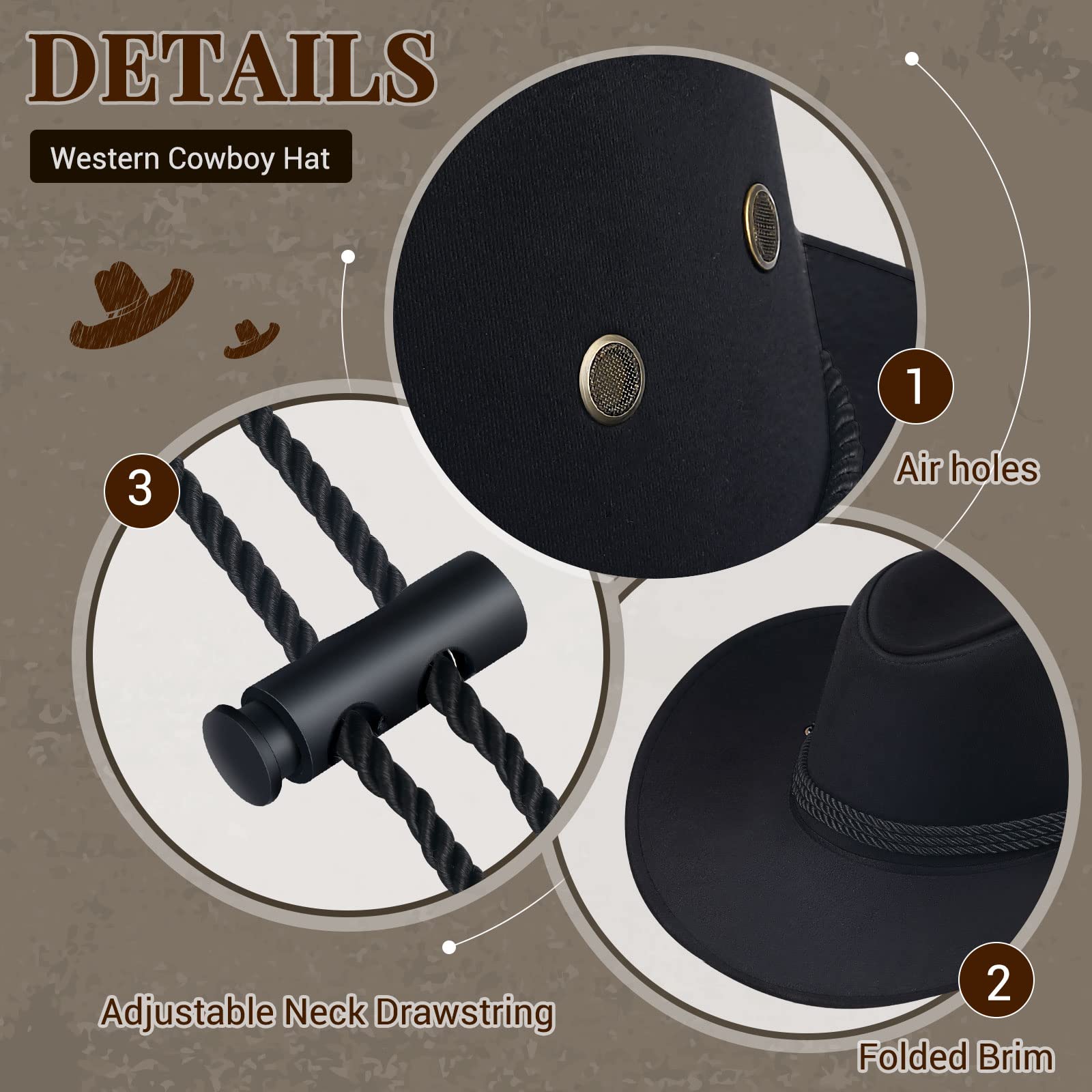Janmercy 6 Pack Bulk Cowboy Hats Western Cowboy Hat Plain Cowboy Hat with Adjustable Drawstring for Wedding Stage Performance (Fresh Black)