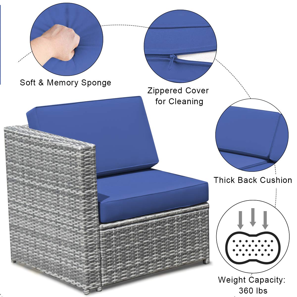 Tangkula 8 PCS Outdoor Patio Furniture Set, Rattan Wicker Sofa Set, Sectional Sofa Couch Conversation Set w/Storage Table and 12 Zippered Cushions for Garden Backyard Poolside (Navy)