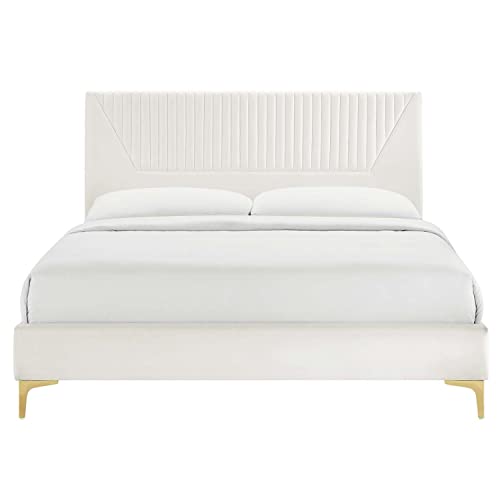 Modway Yasmine Channel Tufted Performance Velvet Full Platform Bed in White