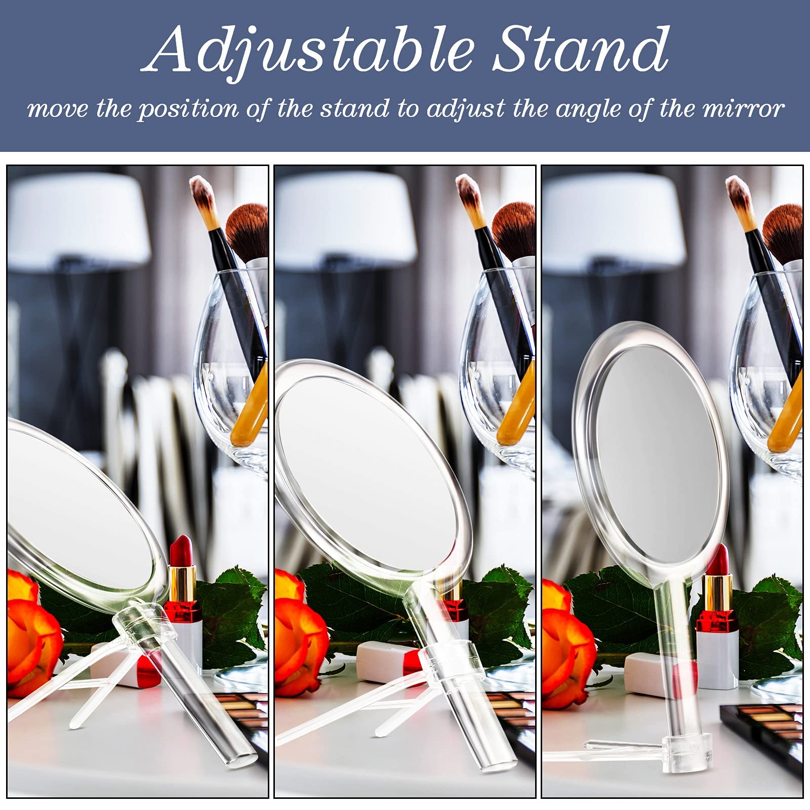 MILEDUO Double-Sided Handheld Mirror with Stand 1X/10X Magnifying Mirror with Handle Clear Adjustable Handheld Mirror Round Makeup Hand Mirror for Women Girls Makeup Tools Home Travel Use 2 pcs