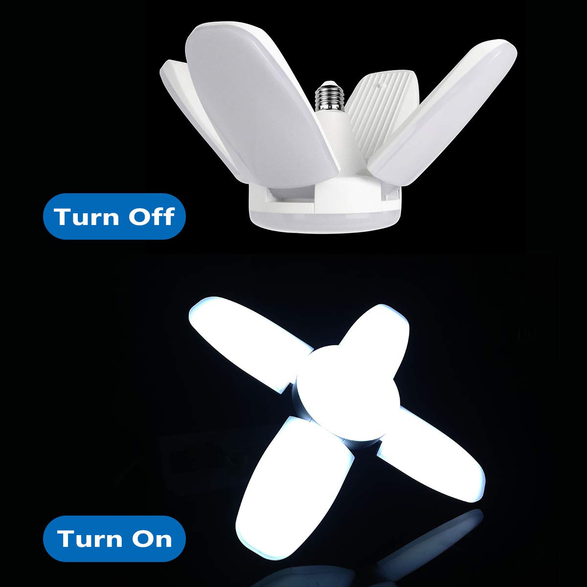 Ganeed LED Garage Light,60W Deformable Lamp,6000LM E26 LED Garage Ceiling Lights 6500K Daylight White with 4 Adjustable Panels,Deformable LED Shop Lights for Garage Warehouse Workshop Basement