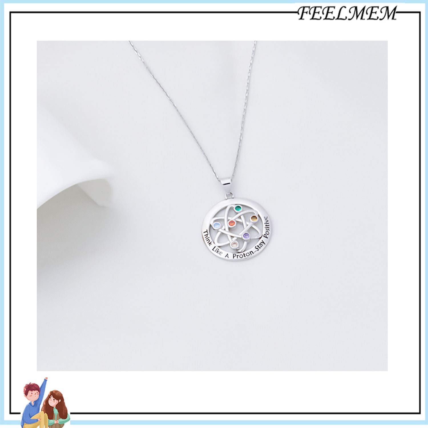 FEELMEM Atomic Science Necklace Chemist Gift Atom Chemistry Science Symbol Necklace for Scientist Physicist Graduation Gift