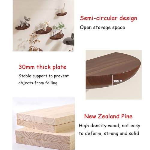 QATGQBCF Wall-Mounted Wooden Shelves, Display Shelves, Semi-Circular Shelves, Thickness 3 Cm, Smooth and Delicate Rounded Corners, Space-Saving(Original Wood,40 * 20 * 3cm)