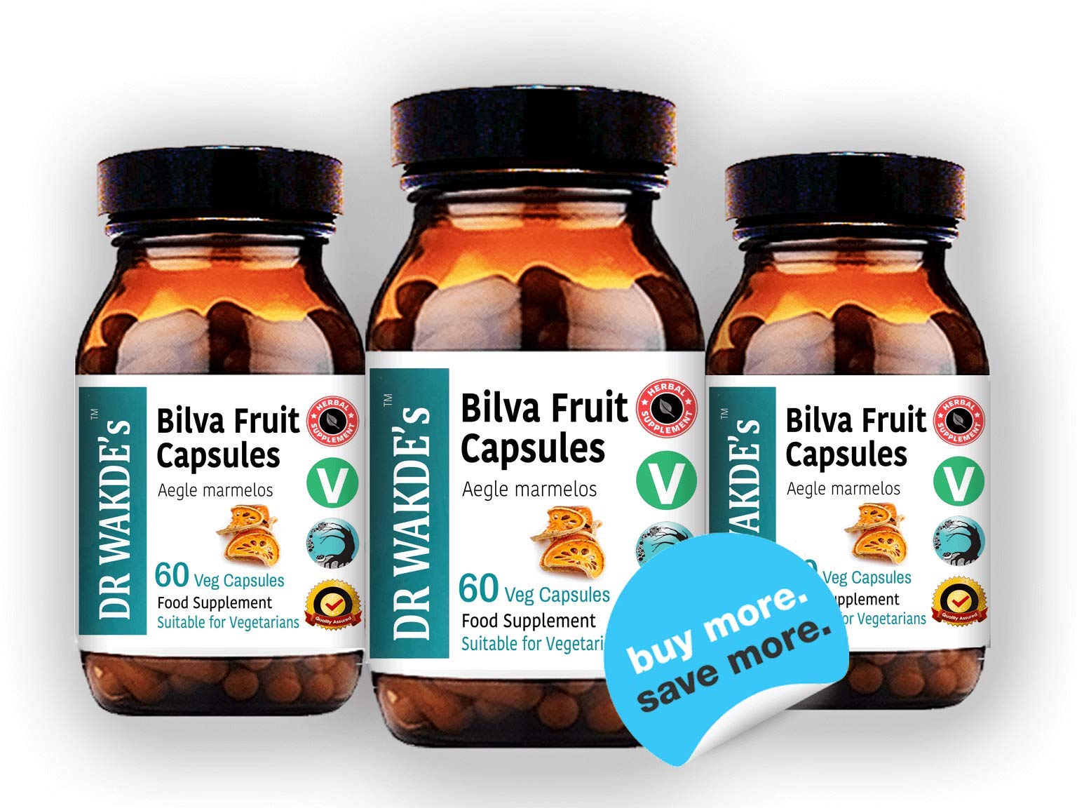 DR WAKDE'S Bilva Fruit Capsules (Bael Fruit | Aegle marmelos) | 60 Veg Caps | Ayurvedic Supplement | Vegan | 100% Herbal | Quantity Discounts| Same Day Dispatch