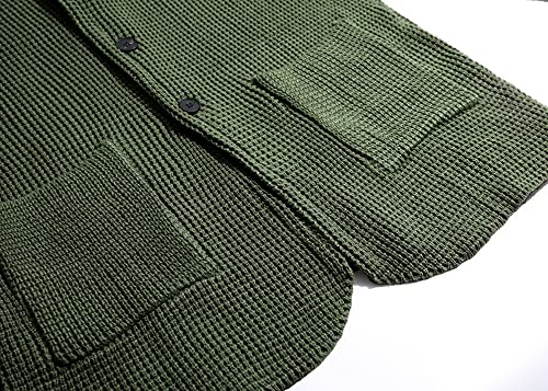 yoeasy Men Stand Collar Chunky Button Down Cardigan Sweater Long Sleeve Slim Fit Ribbed Knitted Sweater with Pocket (Medium, Army Green)