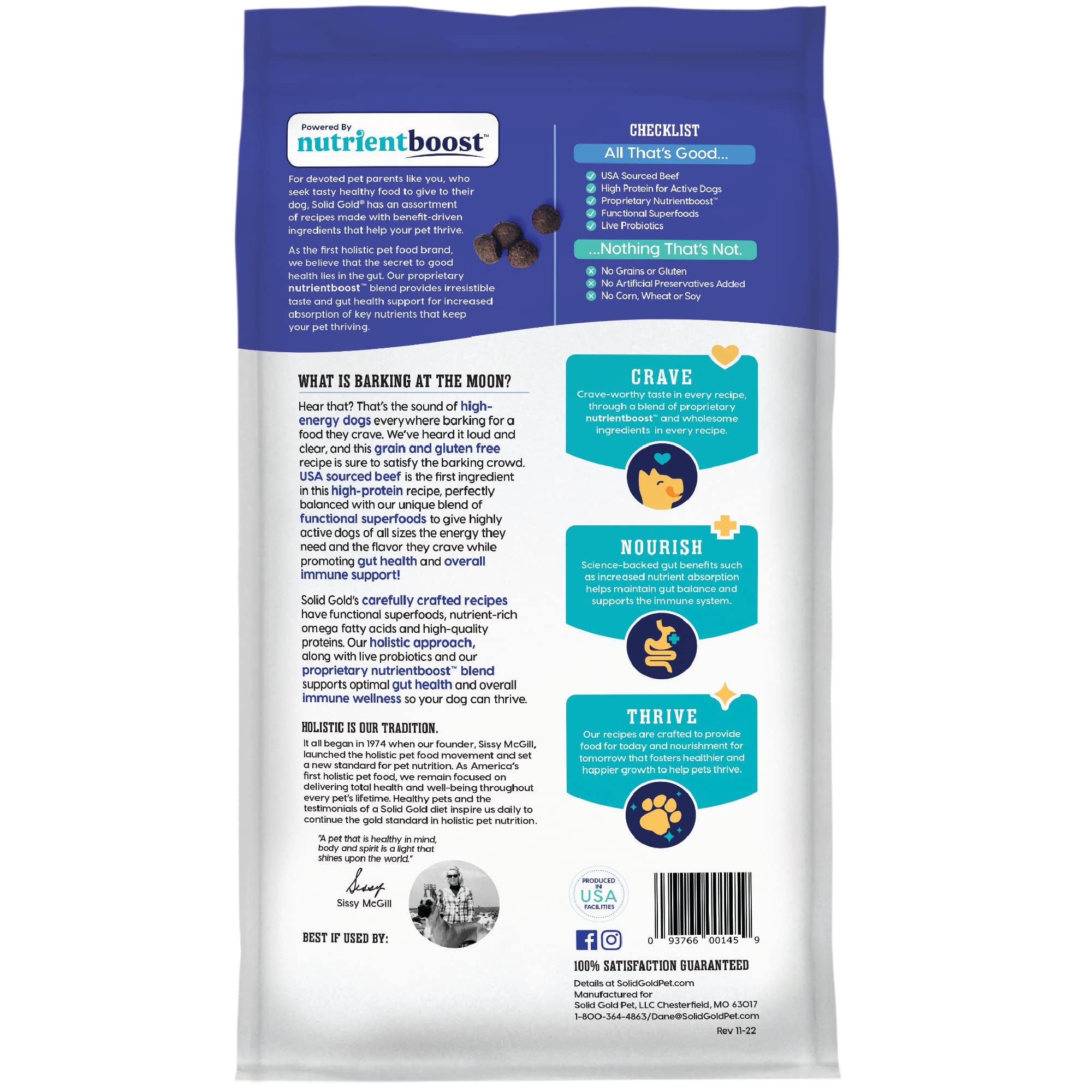 Solid Gold Dry Dog Food w/Nutrientboost for Adult & Senior Dogs - Made with Real Beef, Egg, and Pea - Barking at The Moon High Protein Dog Food for Energy, Digestive and Immune Support - 3.75 LB Bag