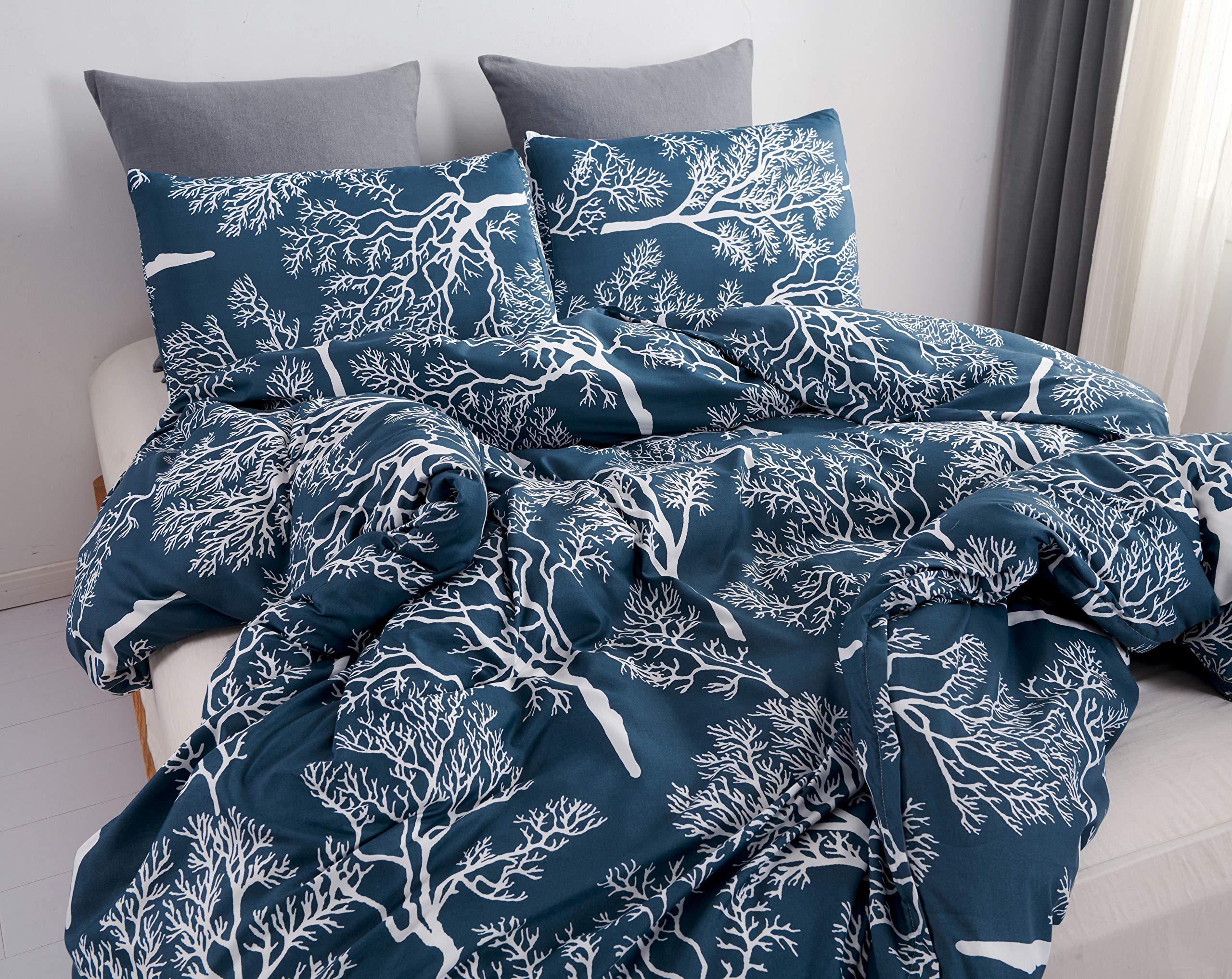 YFISAN Navy Comforter Cover Set Twin Printed Breathable Soft 2 Pieces Bedding Set with Zipper Closure and Corner Ties 68"x90" Durable Duvet Cover Set (Style 2, Twin)