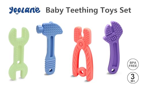 Yoolane Baby Teething Toys Teethers for Babies 3-24 Months Tools Silicone Teether for Toddler Infant Boy and Girl BPA Free Freezable Chew Toy Newborn Stuff Essentials and Shower Gift | 4 Pieces Set