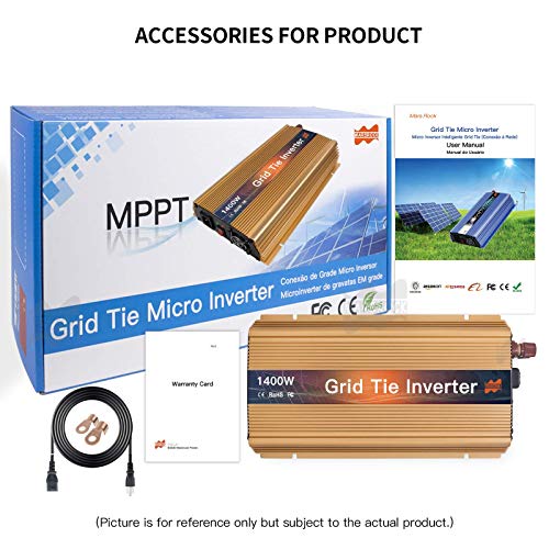 Mars Rock 1400w Grid Tie Micro Solar Inverter, 20-50v Dc To 90-140v Ac MPPT Pure Sine Wave Converter For 1400w To 2000w 36v Solar Power System Island Distinguished Gold Color Design (GTI1400W36V120G)