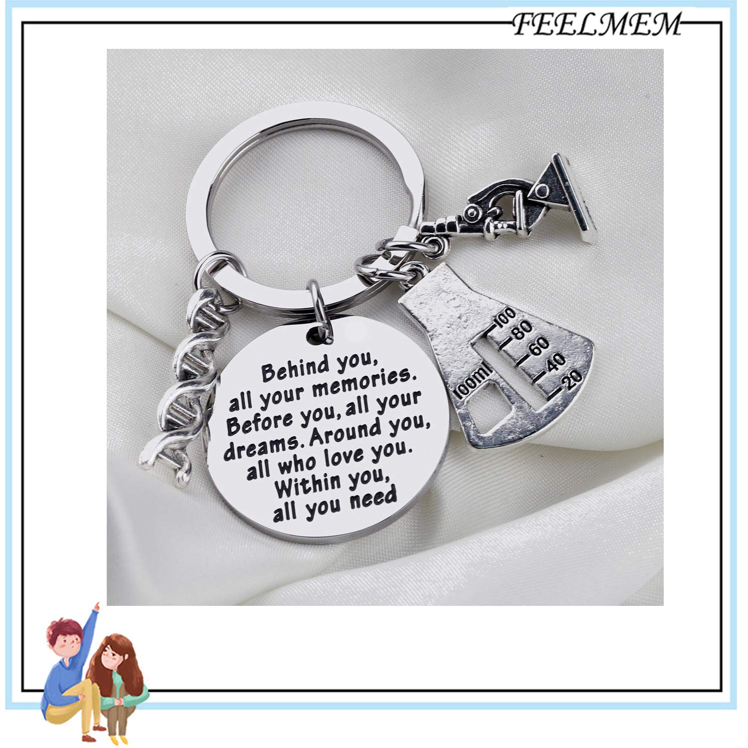 FEELMEM Biology Chemistry Keychain Future Chemist Gift Behind You All Your Memories Science Tech Keychain Graduation Gift