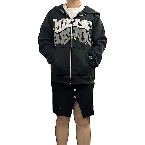 MOLERFO Womens Long Sleeve Zip Up Star Graphic Hoodies Jacket Aesthetic Harajuku Oversized Sweater Y2k Streetwear (Green,Large)