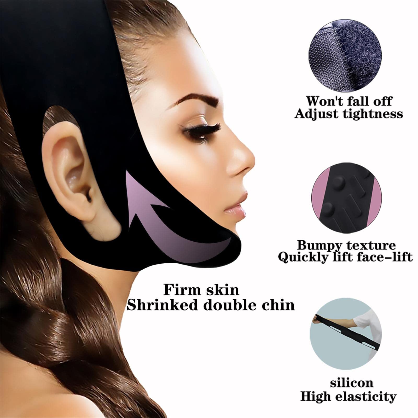 Silicone Chin Strap,V Line Lifting Mask Double Chin Strap,V Shaped Face Mask Jaw Strap,Jaw Exerciser,Black