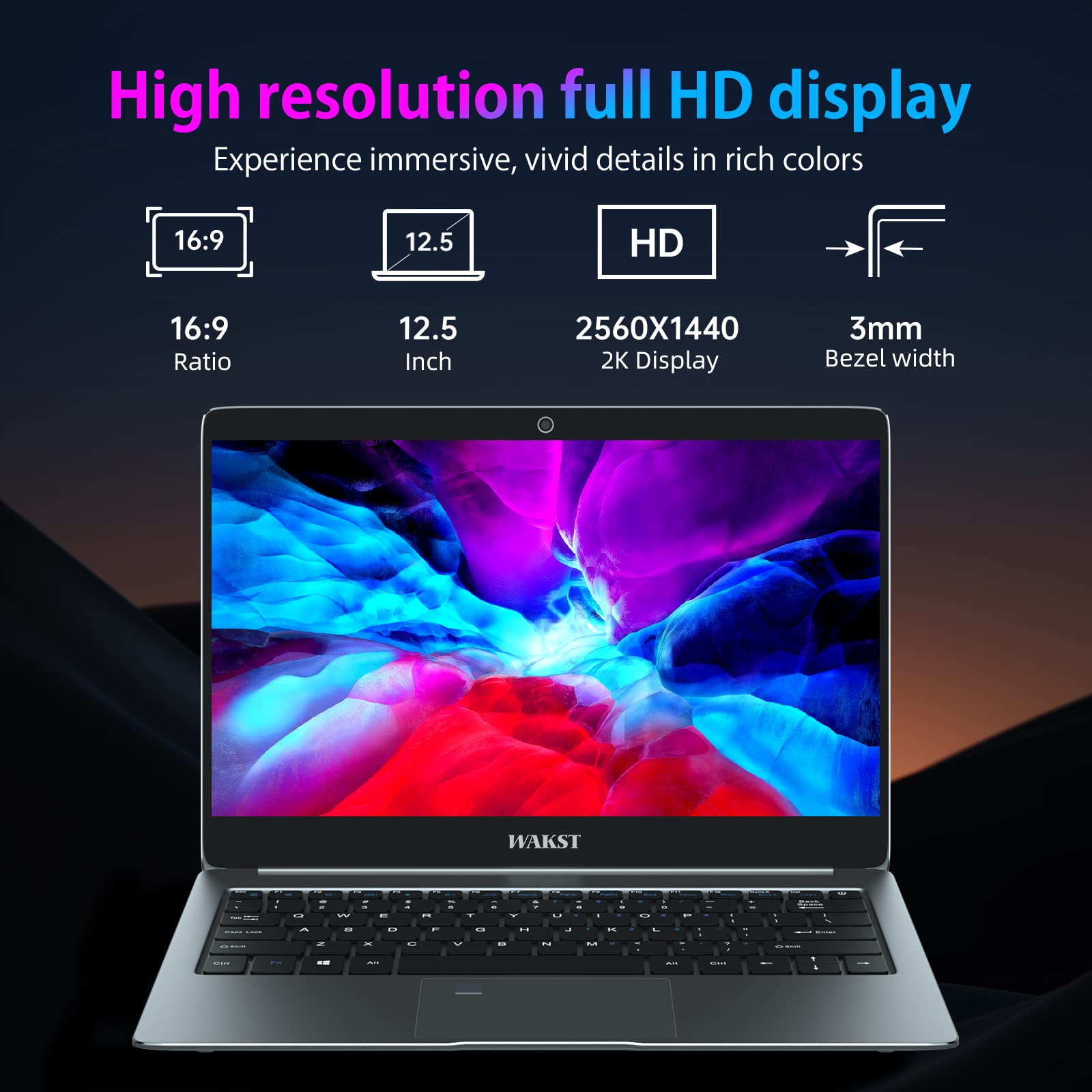 Laptop 12.5 Inch Win11, Celeron N4100 with 8GB RAM+256GB SSD, 2K 2560 * 1440 Sharp LCD, Finger Print, Backlit Keyboard, 5G/AC WiFi, Thin &Light Notebook, All-Metal Body, BT4.2