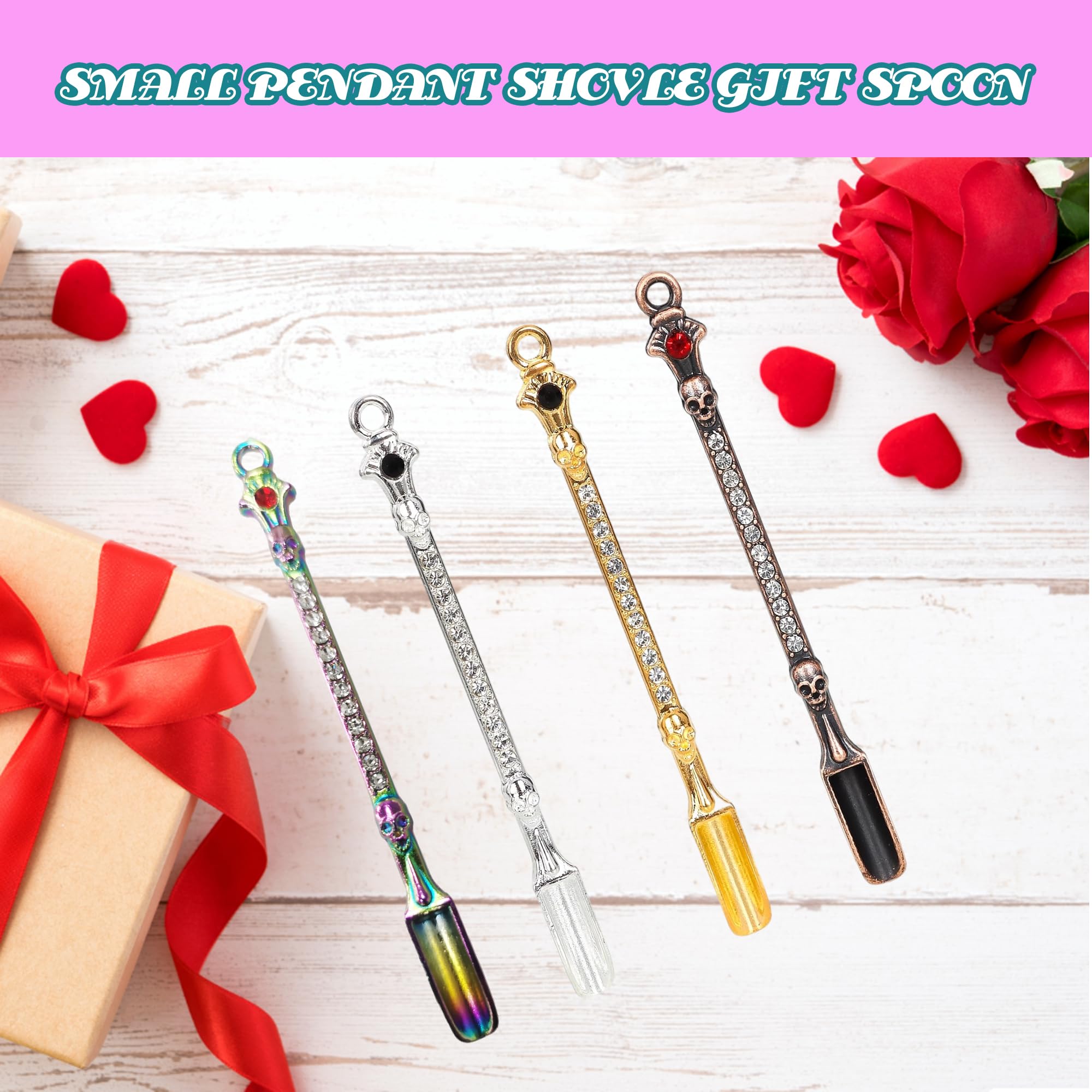 Mini Skeleton Spoon Keychain,small scoop spoon Pendant Necklace with crystal,Key Ring shovel Spoon Keychain.(Bronze)