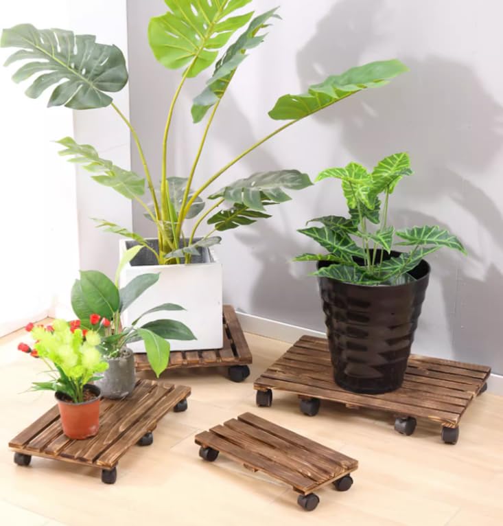 Plant Stands with Wheels, Plant Dolly with Wheels, Plant Roller, Heavy Duty Plant Caddy Caster for Patio Outdoors, Holds Up to 100 Lbs, 7.9 x 19.7 Inch