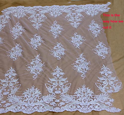 Special Design La Belleza Beading lace Fabric 53" Width Beautiful Patterns Easy to Cut for Wedding Dress Pure White lace Fabric 2 Yards