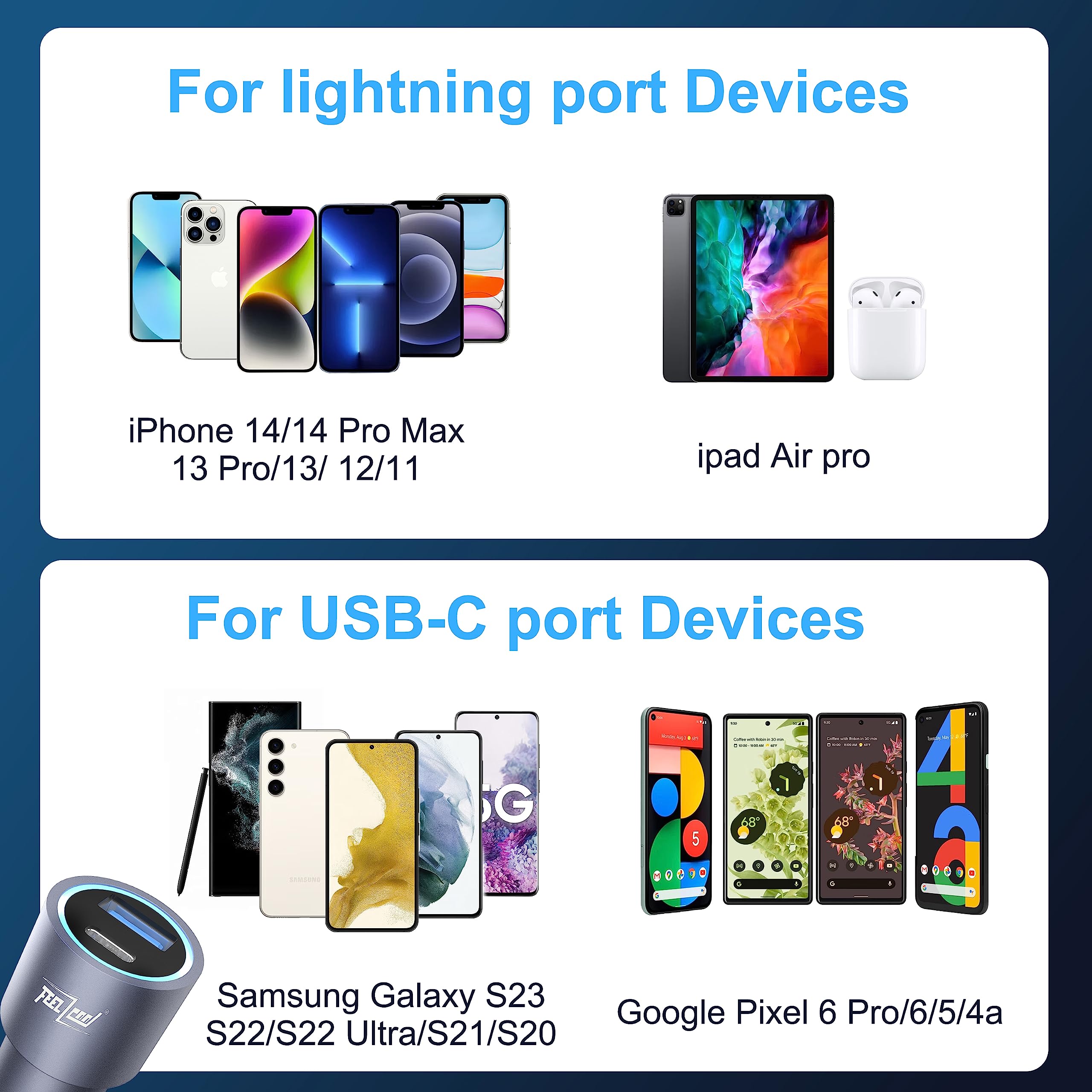 FeelCool USB C Car Charger 38W, PD 20W & QC 18W Fast Car Charging Adapter, Car Charger Cigarette Lighter with 3.3ft. Type C Cable for iPhone 15/14/13, Samsung Galaxy S23/S22/S21/Ultra, Google Pixel