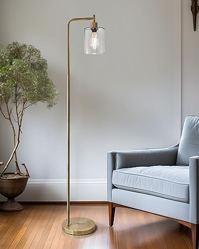 Oneach 66.5 '' Industrial Floor Lamp for Living Room Modern Standing Lamps with Hanging Clear Glass Shade Reading Tall Pole Lamp for Bedroom Office Study Room AB Antique Brass(Bulb Included)