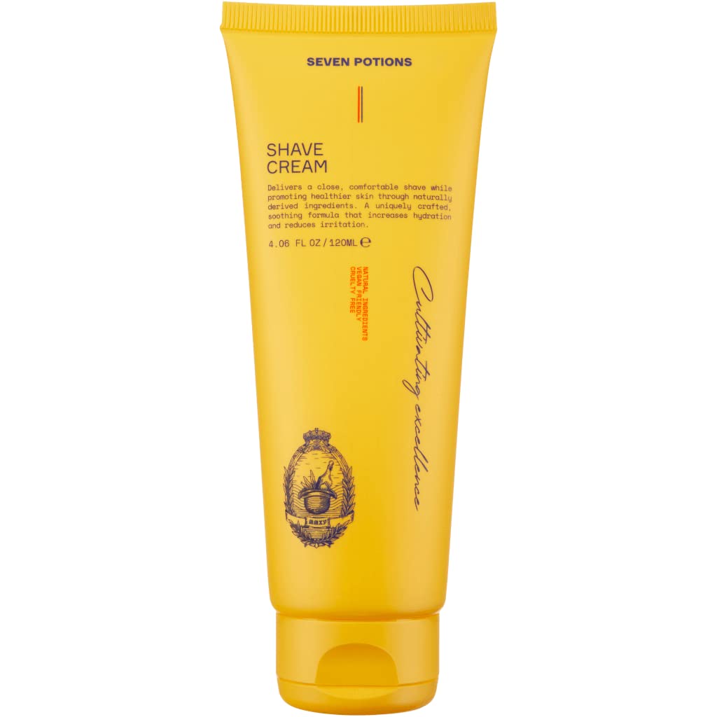 Seven Potions Lathering Shaving Cream for Men โ Smooth, Irritation-free Shave โ Soothing, Hydrating, Moisturising Shave Soap โ Natural, Vegan, Cruelty-Free (4.06 FL OZ)