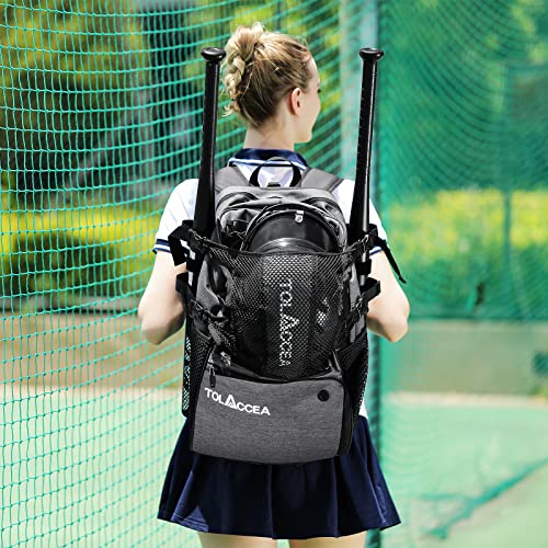Youth Baseball Bag With Shoes Compartment and Fence Hook Holds Bat, Glove, T-Ball & Softball Equipment, Backpack for Boys and Girls (Grey)