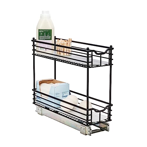 Household Essentials Glidez Multipurpose Steel Pull-Out/Slide-Out Storage Organizer with Plastic Liners for Under Cabinet Use - 2-Tier Design - Fits Standard Size Cabinet or Shelf, Black