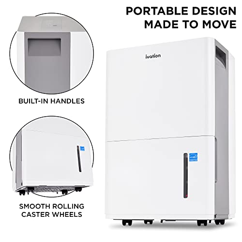 Ivation 4,500 Sq. Ft Energy Star Dehumidifier With Pump, Large Capacity Compressor De-humidifier for Big Rooms and Basements with Continuous Drain Hose Connector and Pump, Auto Shutoff and Restart