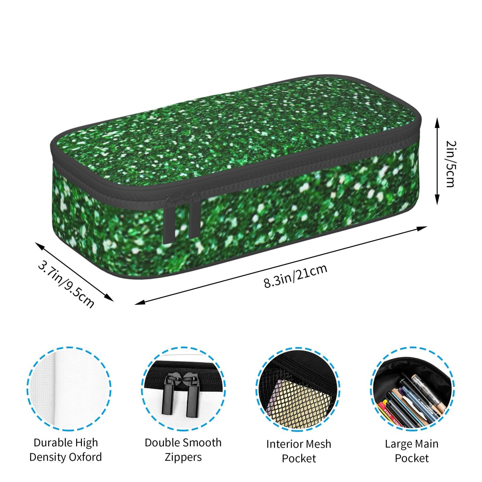 QHWLR Green Sequin Sparkle print Pencil Case Large Capacity Pen Pouch for interlayer Adults Cosmetic Bag Supplies , Black
