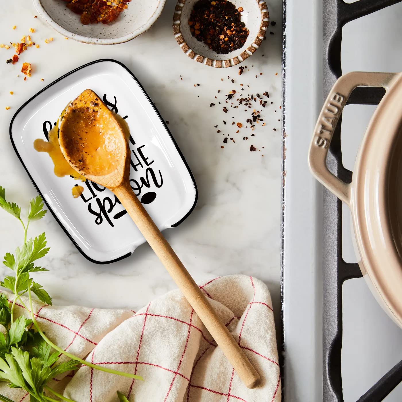 Funny Life Is Short Lick The Spoon Quote Spoon Rest For Stove Top-Large Spoon Holder for Kitchen Counter-Heat Resistant Cooking Kitchen Accessory and Gift for Cooking Enthusiasts