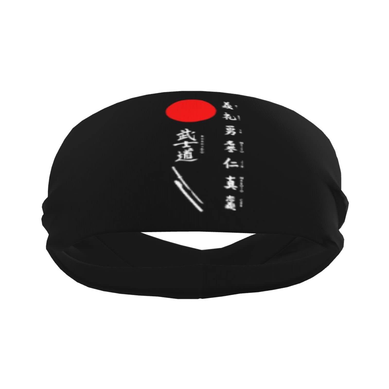 Japanese Kanji Samurai Bushido Running Headband for Men Outdoor Sports Workout Sweatband, Black