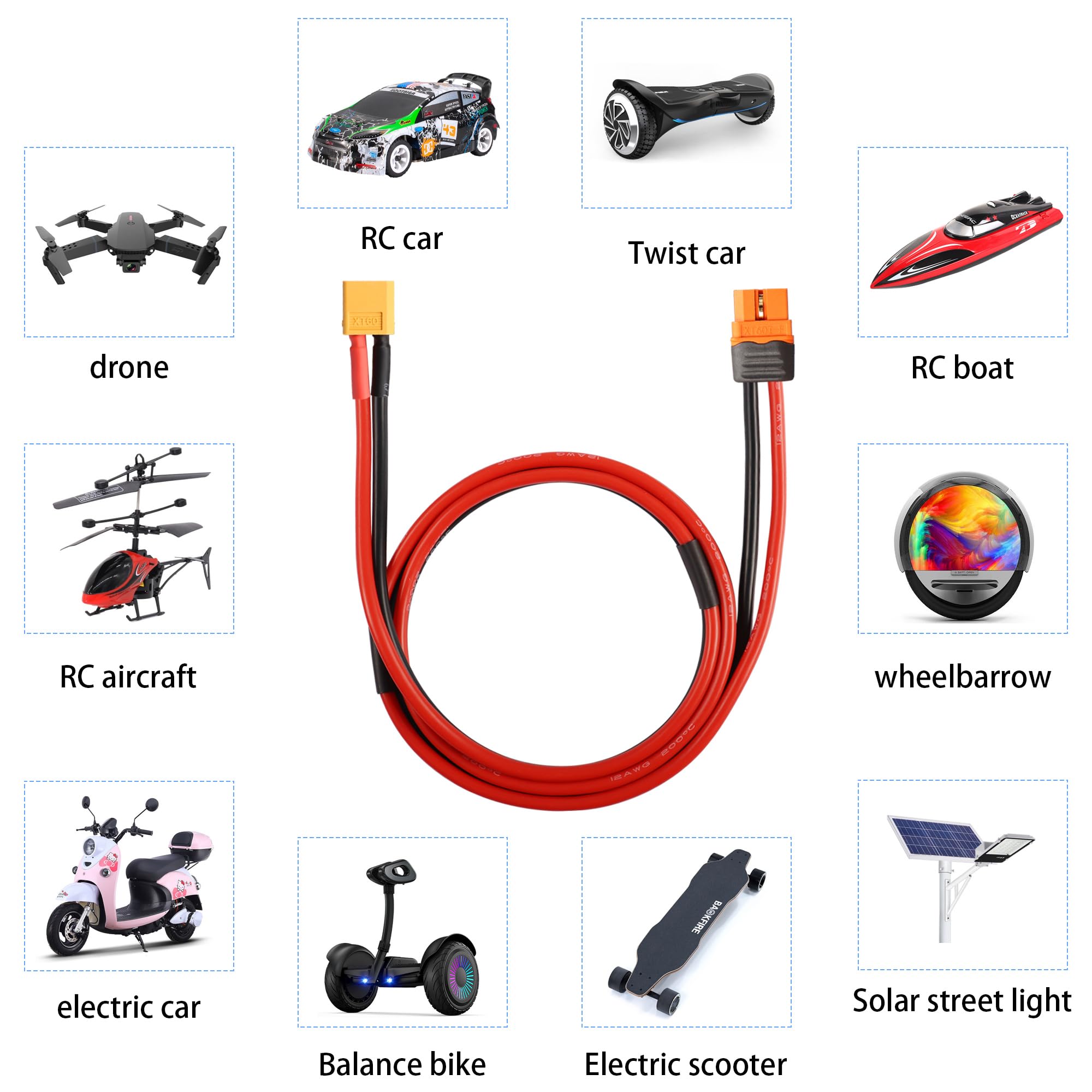 GELRHONR XT60i Extension Cable 1M, XT60 Male to XT60i Female Connector Cable 12AWG Silicon Wire, for Ebike,Drone Car Lipo Battery Charger,Solar Generator Portable Power Station