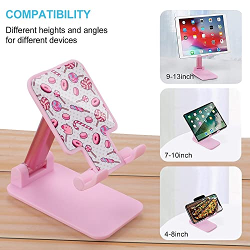 Pink Candies with Hearts Cell Phone Stand Foldable Adjustable Cellphone Holder Desktop Dock Compatible with iPhone Switch Tablets (4-13")