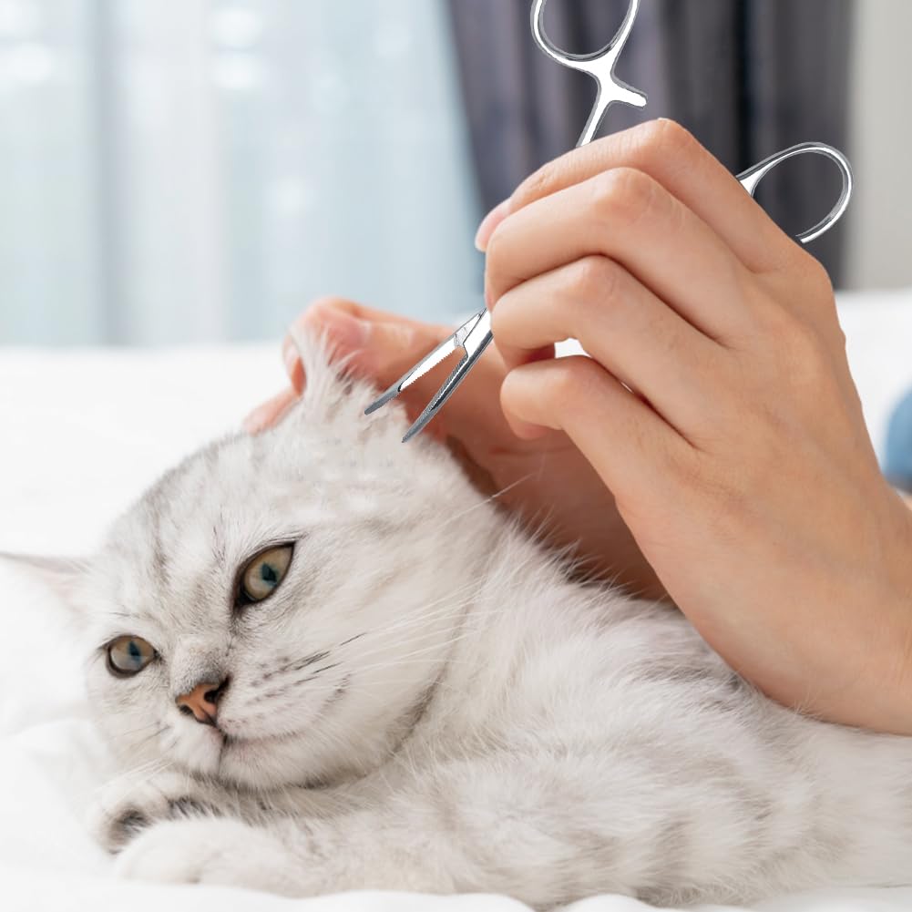 Lwuey Hemostat Forceps, Stainless Steel Pet Dog Grooming Ear Cleaning Clamp Pets Cat Ears Hairs Tweezers with Curved Tip Antislip Locking Forceps Remover Tools Supplies Trimmer Accessories(Large)